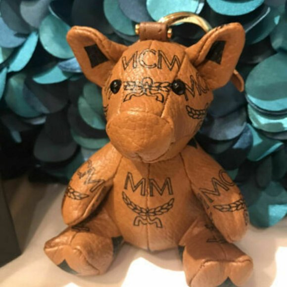 MCM | Accessories | Mcm Brown Cognac Visetos Pig Keychain Bag Charm ...